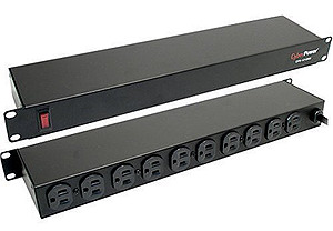 19'' Rack Mount Power Strip - 10 Outlets on Rear - 1RU